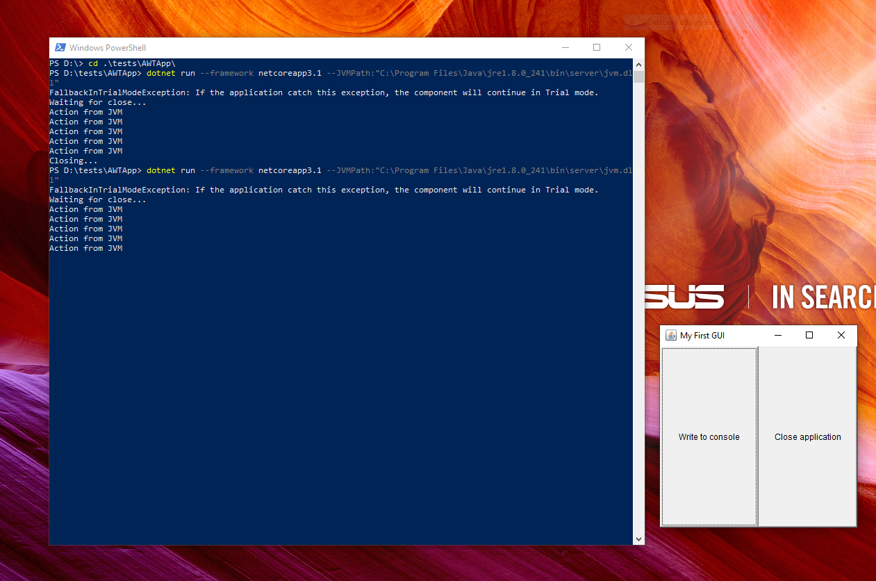 .NET Core Linux/Windows GUI – JVM CLR Objects Bridge